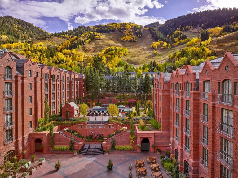 The St. Regis Aspen Resort – Aspen, CO, USA – Exterior Courtyard Aerial ...