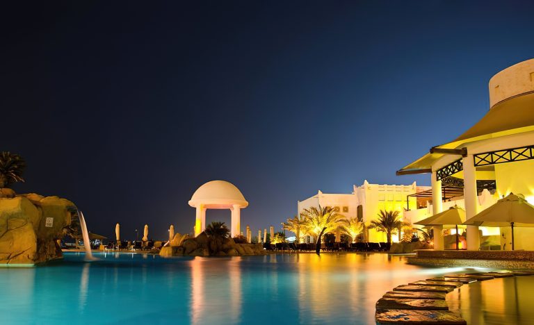 Sharq Village & Spa, A Ritz-Carlton Hotel – Doha, Qatar – Pool Night ...